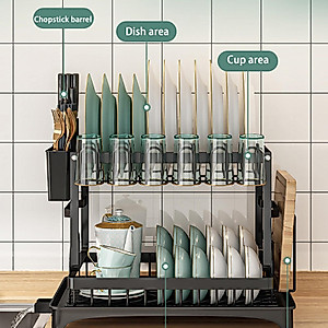 IBNA Dishes Storage Plate Rack, Carbon Steel Dish Drying Rack, Durable Cabinet Dish Drying Rack, Drainer Dishes Plates with Large Capacity, Plate Rack Drainer for Plates Cutting Boards Spoons Forks