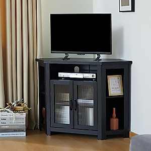 weselon Corner TV Stand for TVs up to 48 Inch, Media Entertainment Center with Storage Shelves and 2 Doors, Console Table Buffet Cabinet for Living Room Bedroom