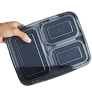 Nutribox [15 pack] 32oz 3 Compartment Meal Prep Containers with Lids - Bento Box - Durable Plastic Reusable Food Storage Containers - Stackable, Reusable, Microwaveable & Dishwasher Safe