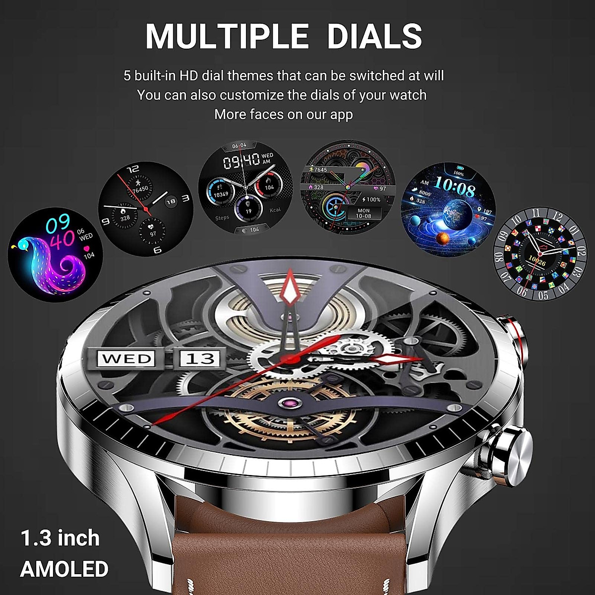 HOAIYO Smart Watches for Men Women (Call Receive/Dial), AMOLED Smartwatch with Heart Rate SpO2 Sleep Calories Counter, Waterproof Fitness Watch for Android iOS Phones (23Black, 1.5")