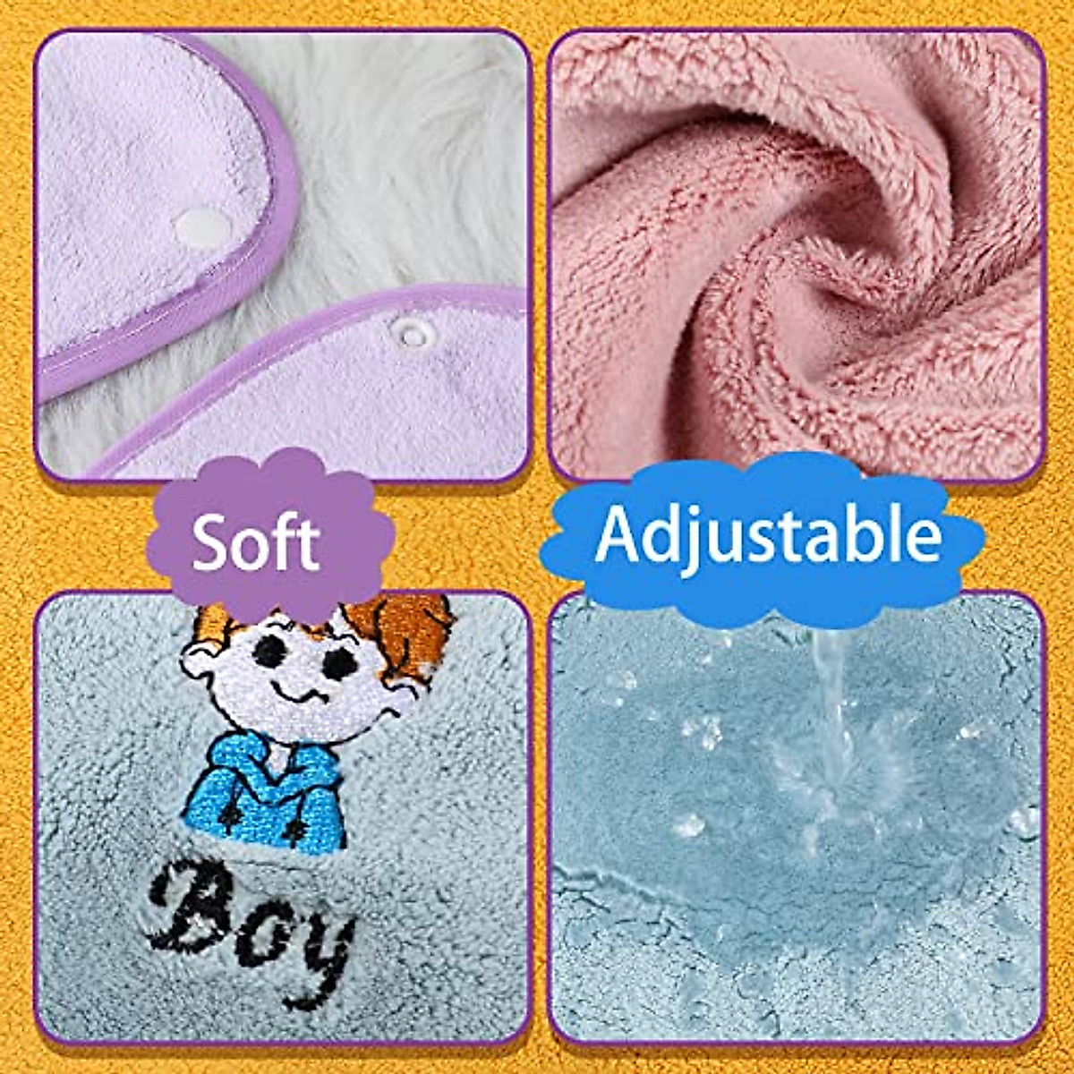 5 Pieces Baby Bibs Unisex Toddler Bibs for Feeding Soft Adjustable Oral Fleece Bibs Water Absorbent Thick Towel Bibs Drool Bibs with Snap for Girls Boys Eating Teething, Pink Gray Yellow Blue Purple