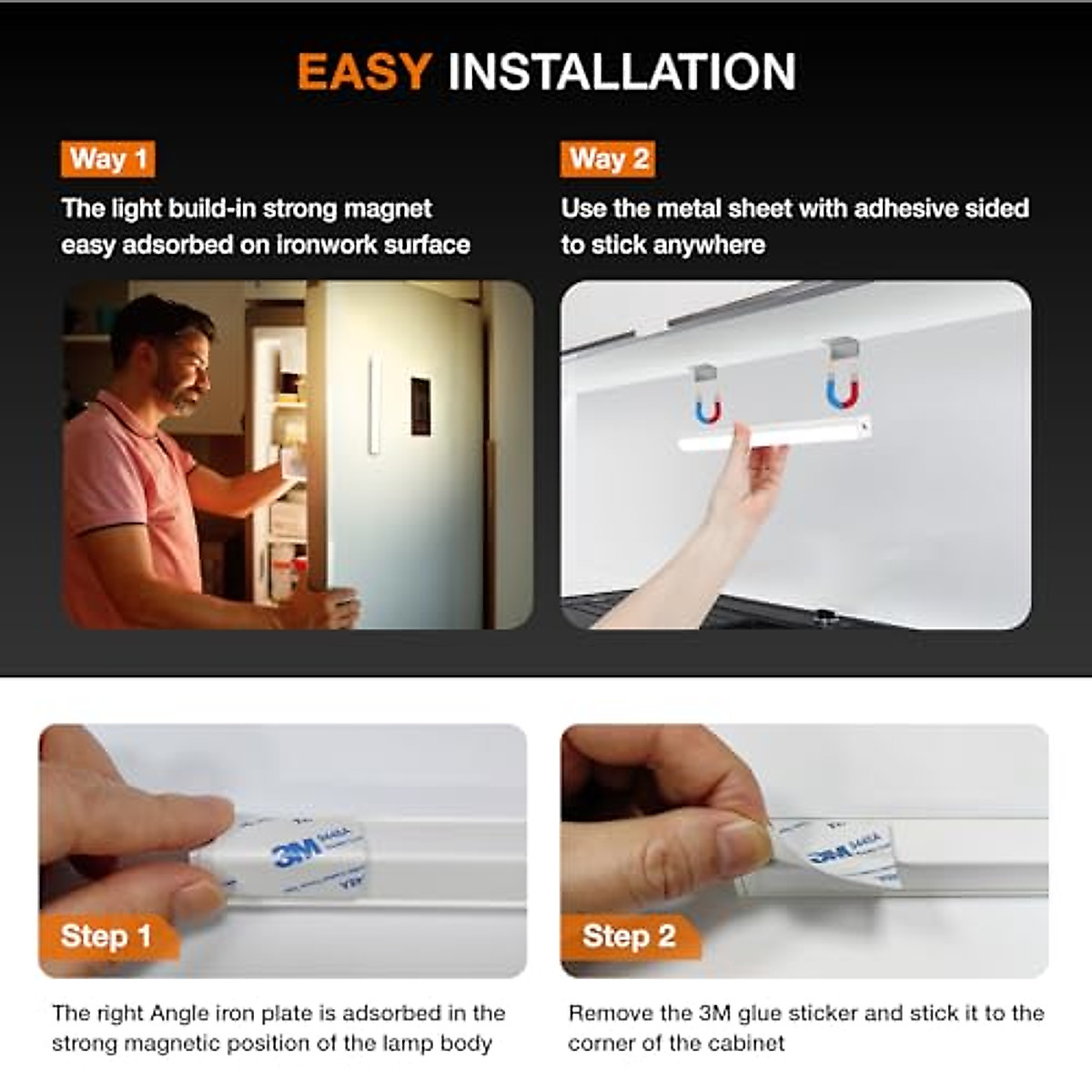 MEKKLEON Under Cabinet Lights Remote Control,2 Pack Magnetic Dimmable Closet Lights,USB Rechargeable Wireless LED Shop Light,Ceiling and Under Counter Lights for Kitchen (White, 20CM)