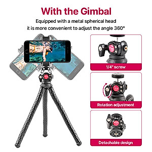 ULANZI FT-01 Phone Tripod with Holder, Mini Camera Flexible Tripod Stand with Cold Shoe Mount, 1/4'' Screw for Magic Arm, Universal for iPhone 13 Pro Max XS Max X 8 Samsung Canon Nikon Sony Cameras