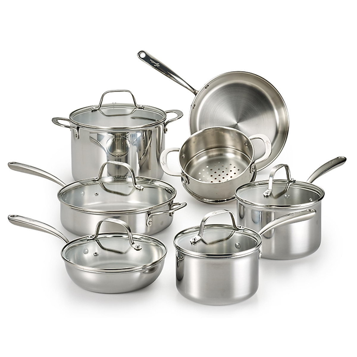 Lagostina 3 Ply Clad, 12-pc Cookware Set , Stainless Steel Pots and Pans, stay-cool cast stainless steel handles, tempered glass lids ,Induction safe, Oven Safe 500°F without the lids