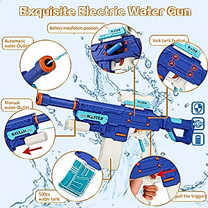 Electric Water Gun Automatic Water Squirt Guns, Super Water Powerful Water Soaker Water Blasters Guns with 500cc High Capacity Summer Water Toys for Kids Adults