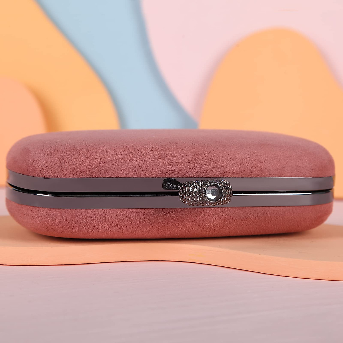 Fawziya Evening Purses Rhinestone Ring Handle Velvet Clutch Bags For Women Clutches-Cocoa Brown