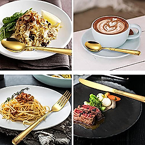 Silverware set Service for 8 Flatware Gold Hammered Handle Retro Golden Relief Plating Cutlery 18/10 Stainless Steel Kitchen,Home,Restaurant,Small Business 32piece