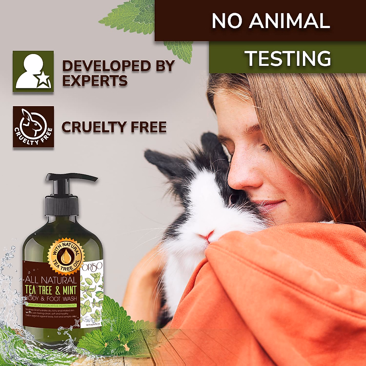 Tea Tree Body Wash with Mint for Women and Men - Helps Acne - Athletes Foot - Jock Itchy - Ringworm - Eczema - Body Odor - Itchy Skin - Moisturizing and Hydrating Sensitive Skin - 16oz