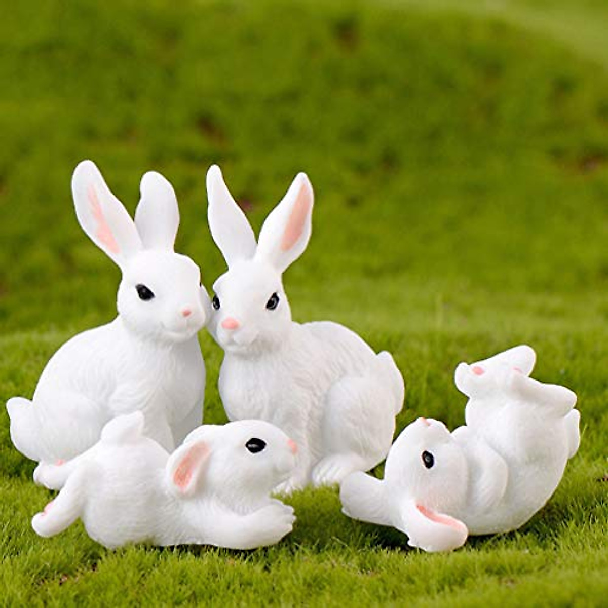 Amosfun Miniature Resin Rabbit Figurines Fairy Garde Miniature Ornament Moss Landscape DIY Crafts Plant Pots Figurine for Garden Easter Decor 12pcs (Random Style)