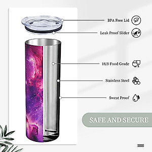 Tangopi Pink Purple Galaxy 20 oz Tumbler with Lid and Straw Insulated Travel Coffee Mug Reusable Spill Proof Coffee Cups Stainless Steel Water Bottle for Hot and Cold Drinks