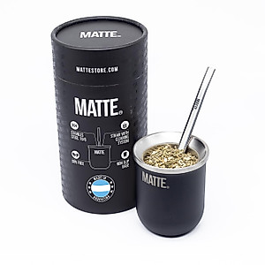 Matte Yerba Mate Cup and Bombilla Set 6 oz - Includes Premium Quality Box - BPA Free Yerba Mate Gourd with Mate Straw, Elegant Design, Non-Slip Base (Black)