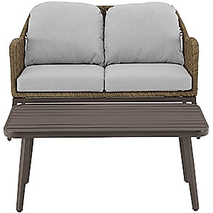 Crosley Furniture CO7360LB-LG Haven Outdoor Wicker 2-Piece Conversation Set (Loveseat, Coffee Table), Light Brown with Light Gray Cushions