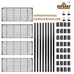 EZPEAKS 4-Shelf Shelving Unit with Shelf Liners Set of 4, Adjustable Rack Unit, Steel Wire Shelves, Shelving Units and Storage Rack for Office Kitchen and Garage (35.5W X 15.8D X 54H)