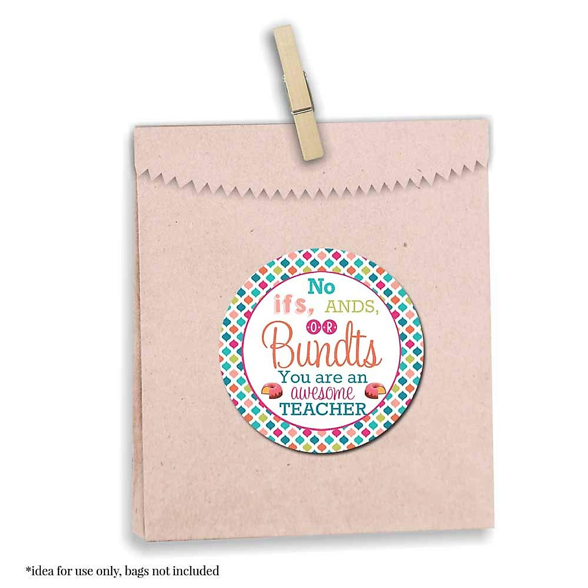 No IFS, Ands, or Bundts Cake Themed Teacher Appreciation Thank You Sticker Labels, 40 2" Party Circle Stickers by AmandaCreation, Great for Envelope Seals & Gift Bags