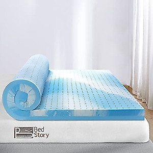 BedStory [Firm But Still Hugs You] 4 Inch Memory Foam Mattress Topper Full, Gel Swirl Foam Bed Toppers Ventilated Mattress Pad for Pressure Relieving