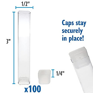 The Beadsmith Clear Plastic Tubes - 3 x .5 Inch Square Tubes - Flat Caps - Use for Beads, Bath Salts, Wedding & Party Favors, Home or Office Storage - Bag of 100