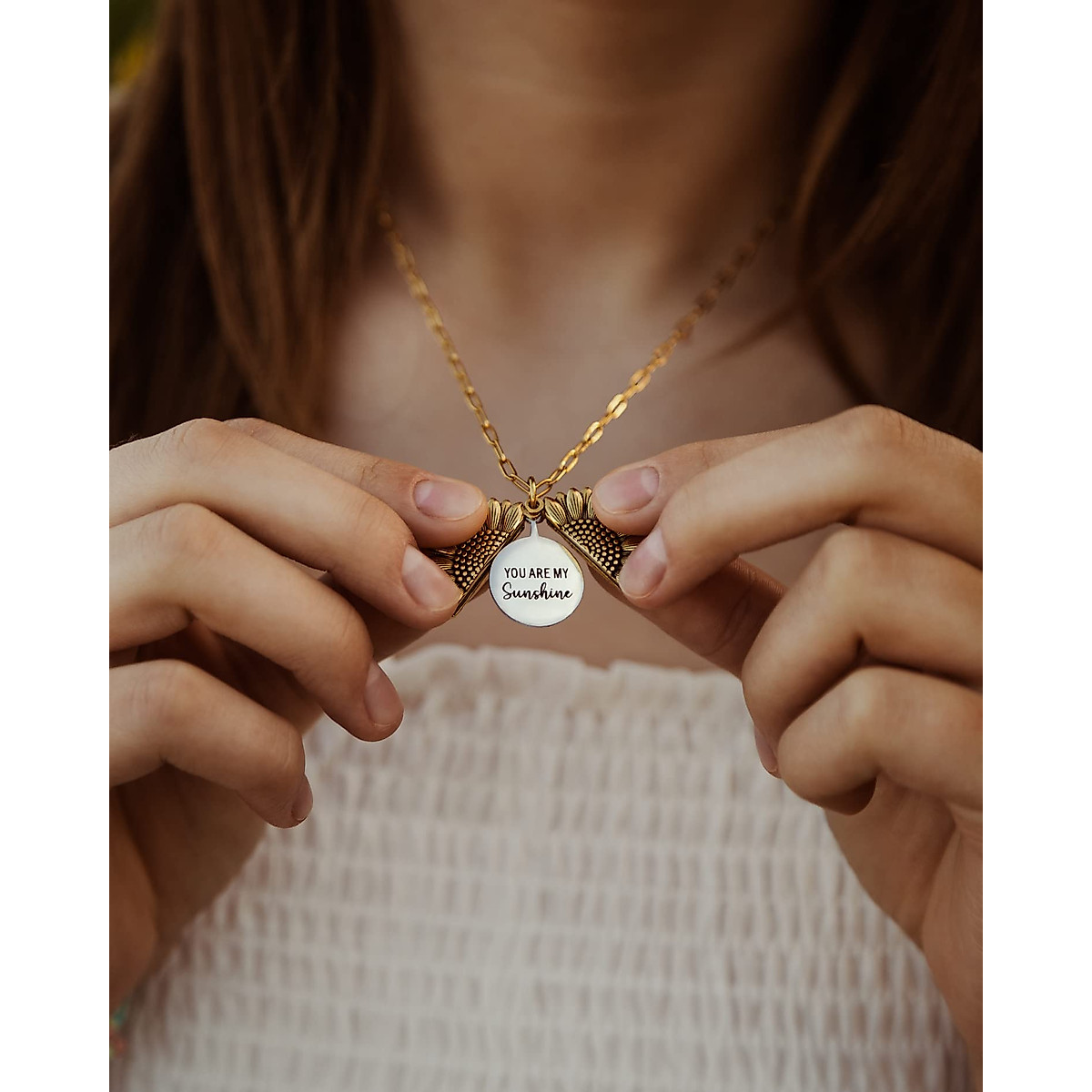 Suavell You Are My Sunshine - Sunflower Necklace Locket for Women. 18K Gold Plated Pendant with Engraved Hidden Message – Gifts for Women, Mom, Mother, Daughter, Sister.