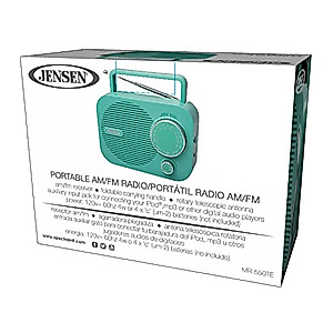 Jensen MR-550 Teal Modern Portable AM/FM Radio, Vintage Retro Rotary Dial with Built in Speakers + Aux Line-in, Power Plug or 4 x ‘C’ Batteries - (Limited Edition)