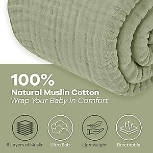 Comfy Cubs Baby Muslin Blanket, Swaddle for Newborns and Toddlers, Large 40” x 40” Cover, 6-Layer Plush Softness for Infant Swaddling, Receiving, or Tummy Time, Shower Gift (Sage, Baby - Muslin)