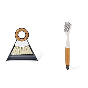 Full Circle and Brush Set, White Tiny Team Mini Dustpan and Micro Manager Home & Kitchen Detail Cleaning Brush, White