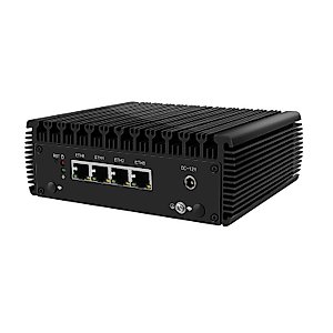 Micro Firewall Appliance, Mini PC, VPN, Router PC, Intel Celeron J4125, HUNSN RJ15, AES-NI, 4 x Intel 2.5GbE I226-V LAN, HDMI, DP, SIM Slot, Barebone, NO RAM, NO Storage, NO System