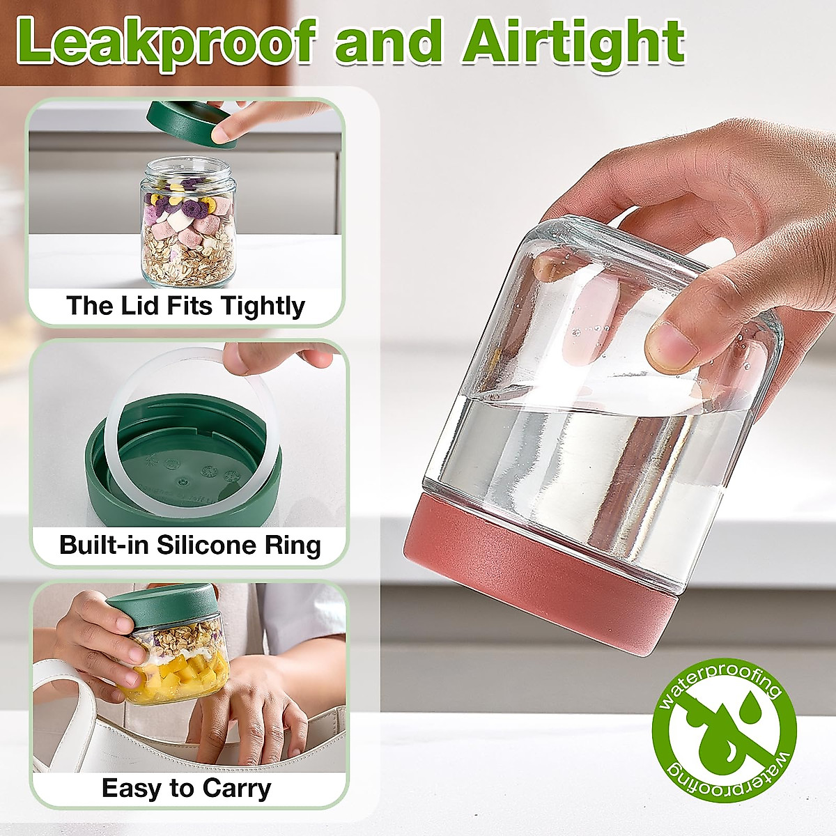 Qipecedm 8 Pack Overnight Oats Containers with Lids, Large & Small Glass Mason Jars 16oz & 10 oz, Breakfast Oatmeal Container to Go, Salad Meal Prep Jars for Food Storage, Mush Chia Seed Pudding Jars