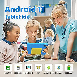 Fullant 7 inch Kids Tablet, Android 11 Tablet for Kid, 2GB RAM 32GB ROM, Quad Core Processor, Kidoz Preinstalled, Parental Control Tablets