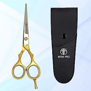 MTM PRO Hair Cutting Scissors，6.5 Inch Professional Stainless Steel Barber Hair Scissors，for Both Salon and Home Use (Golden Handle)