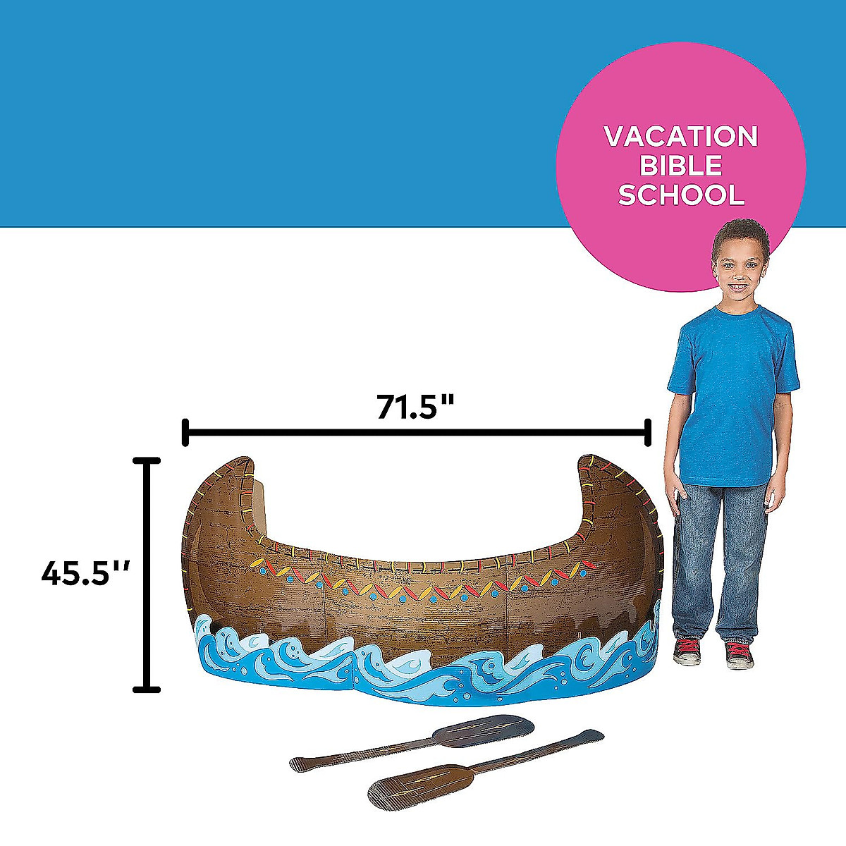 Fun Express Cardboard 3D Canoe Stand up Set (with 2 oars) Party Decor and Props - VBS Vacation Bible School Supplies/Decor