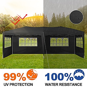 TUKAILAI 10' x 20' Pop Up Gazebo Marquee, Anti-UV Party Wedding Tent Event Shelters with 6 Removable Sidewalls & Carry Bag, Heavy Duty Instant Canopy for Outdoor Camping Garden Patio (Black)