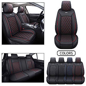 YIERTAI Car Seat Covers Universal Fit Compatible with Ford Escape Edge Versa Fiesta Highlander Maxima Sorento Rogue Truck Cushions with Waterproof Faux Leather, Full Set, Black-Red