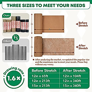 TDZWIN Honeycomb Packing Paper, 15"x 213' Eco Friendly Packing Paper for moving, Recyclable Honeycomb Packing Paper Wrapping Protective Roll With 12 Fragile Sticker Labels & 100Ft Jute Twine Brown