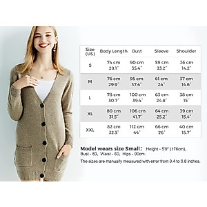 Liny Xin Women's Long Cardigan Sweater V-Neck 100% Merino Wool Fall Winter Warm Soft Knitted Cardigan Coat (Tan,L)