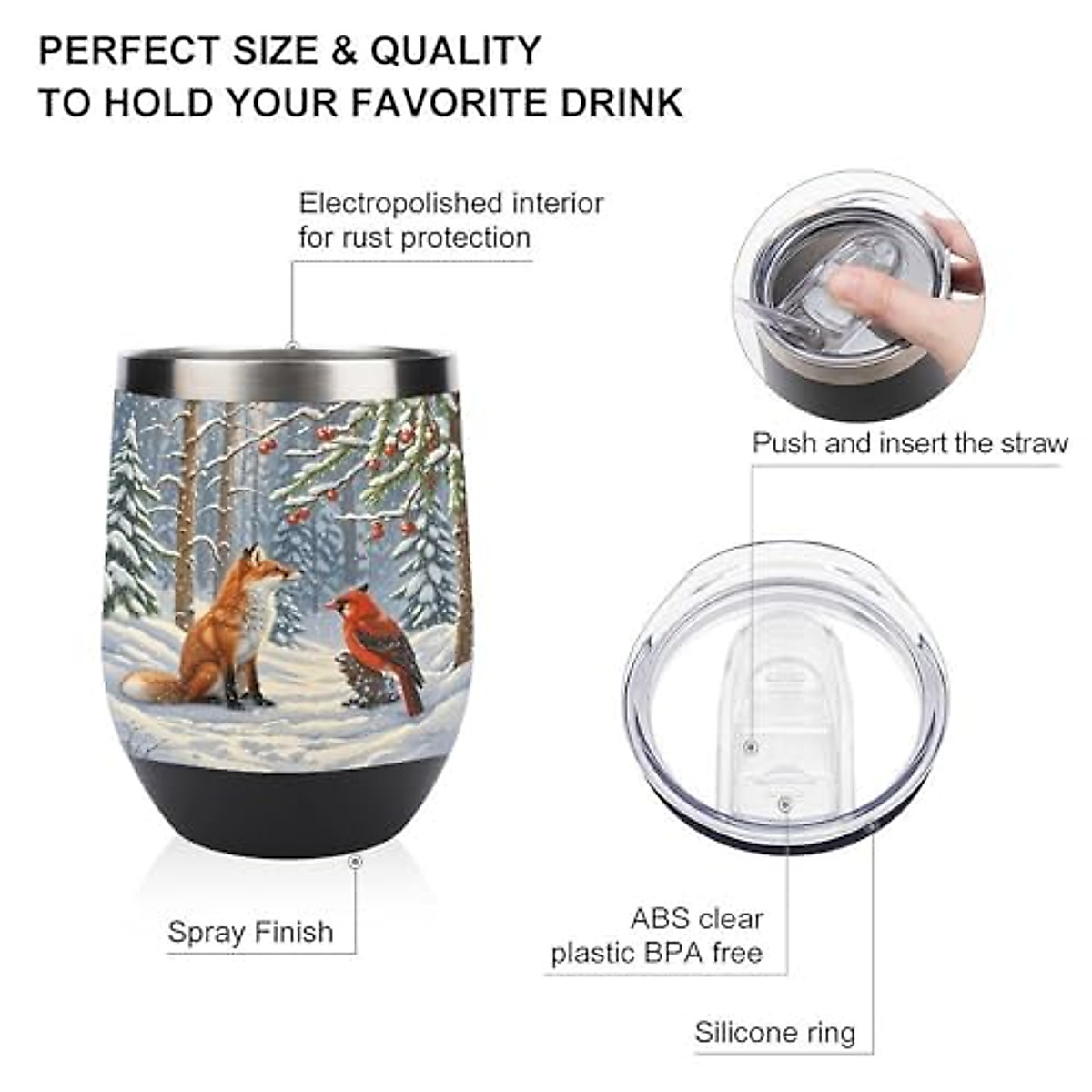 WYUSPGK 304 Stainless Steel Insulated Cup, Winter Snow Fox Print Smooth Rim, Durable & Reusable - Perfect for Office, Home, And Travel