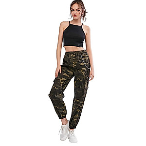 ZAFUL Women's Cargo Pants High Waisted Jogger Pants Camouflage Sweatpants with Chain (3-Camouflage, S)