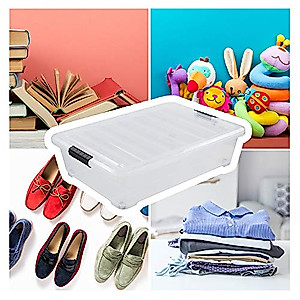 Asking 40 Quart Plastic Wheels Under Bed Storage Box, Latch Bin with Lid, Clear, 3-Pack
