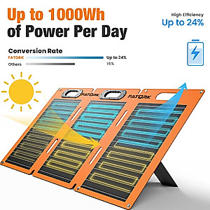 100W Solar Panels, FATORK Portable Solar Panel Kit Foldable 3-in-1 Output Cords Solar Panel Charger with Adjustable Foot Pedal for Homes, Camping, RV, Fishing