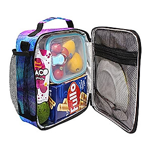 Wolf Galaxy Lunch Box Starry Wolf Insulated Lunch Bag Girls Lunch Cooler Bag Tote Freezable Shoulder Strap Lunchbox Animal Print Starry Sky Thermal Meal Tote Kit for Girls School Picnic
