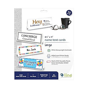 "C-Line Printer-Ready Scored Name Tent Cards, 11 x 4-1/4 Inches (Folded Size), 8-1/2"" x 11"" White Cardstock Sheets, Box of 50 (87517)", large