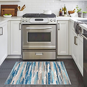 Lansny Modern Abstract Entryway Rug Indoor 2x3 Washable Rug Non-Slip Soft Small Area Rug Blue Kitchen Mats Thin Print Faux Wool Floor Carpet Throw Rugs for Entrance Bedroom Office Home Decor