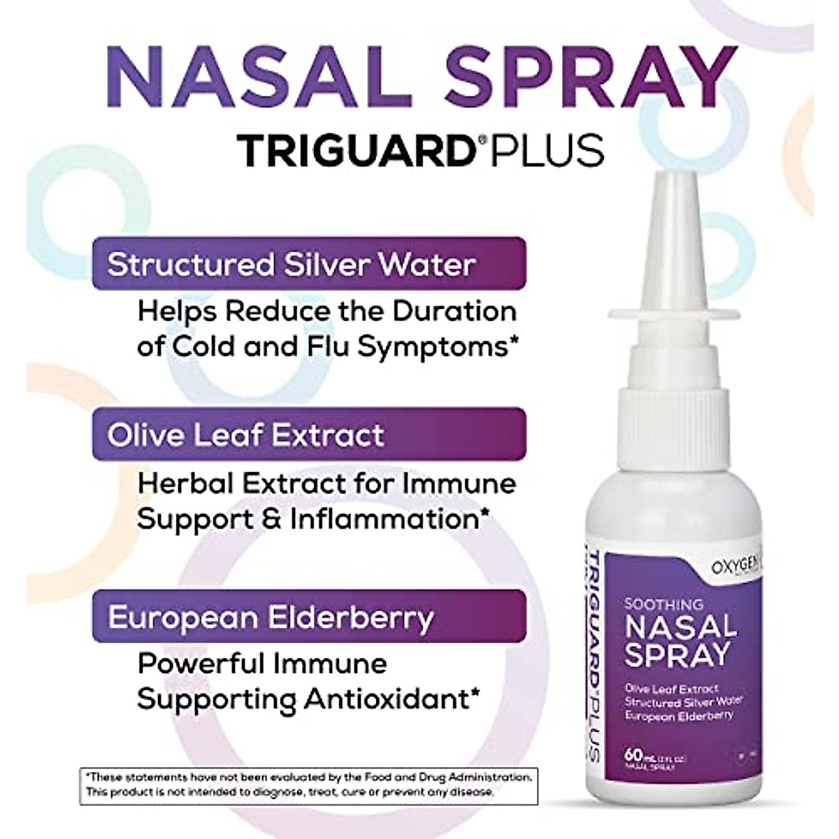 TriGuard Plus Colloidal Silver Nasal Spray with Olive Leaf Extract & Elderberry Extract | Sinus Treatment, Nose Spray & Immune System Booster 2 oz / 60ml