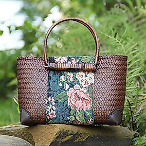 QTKJ Straw Bag for Women, Summer Beach Handmade Rattan Tote Bag, Boho Retro Straw Woven Handbag, Large Beach Vacation Bag (Brown)