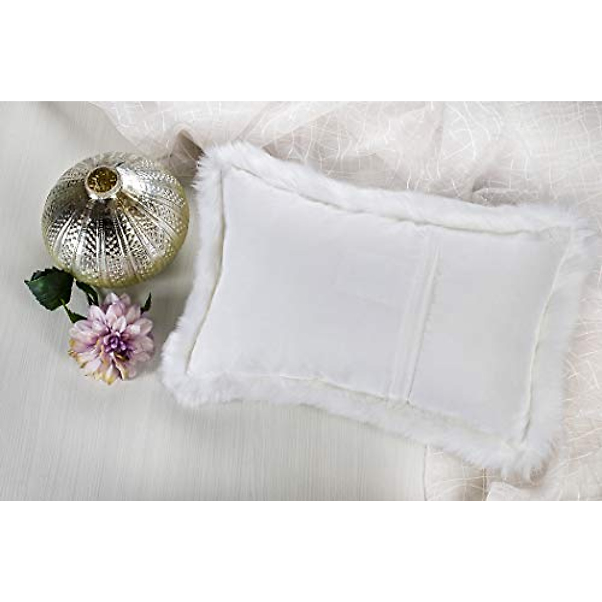 Chesserfeld Decorative Faux Fur Throw Pillow, White, 20in x 12in, Stylish Couch, Bedroom, or Dorm Accent, Adds Elegance to Your Décor, Soft Sheepskin Feel, Removable, Machine Washable Cover