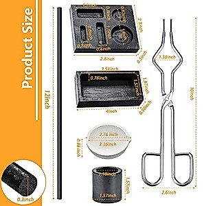 7 Pieces Graphite Torch Melting Casting Kit, Including 2 Graphite Crucible Stir Stick, Graphite Casting Mould 5-in-1 Graphite Casting Ingot Mould, Quartz Crucible, Cylindrical Graphite, Tong for Melt