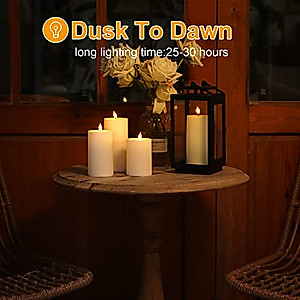 VIODAIM Solar Candles Outdoor Waterproof: Flameless Flickering Pillar LED Candles Set of 3 Dusk to Dawn Rechargeable Sensor Lights 3x4/5/6 Inch White