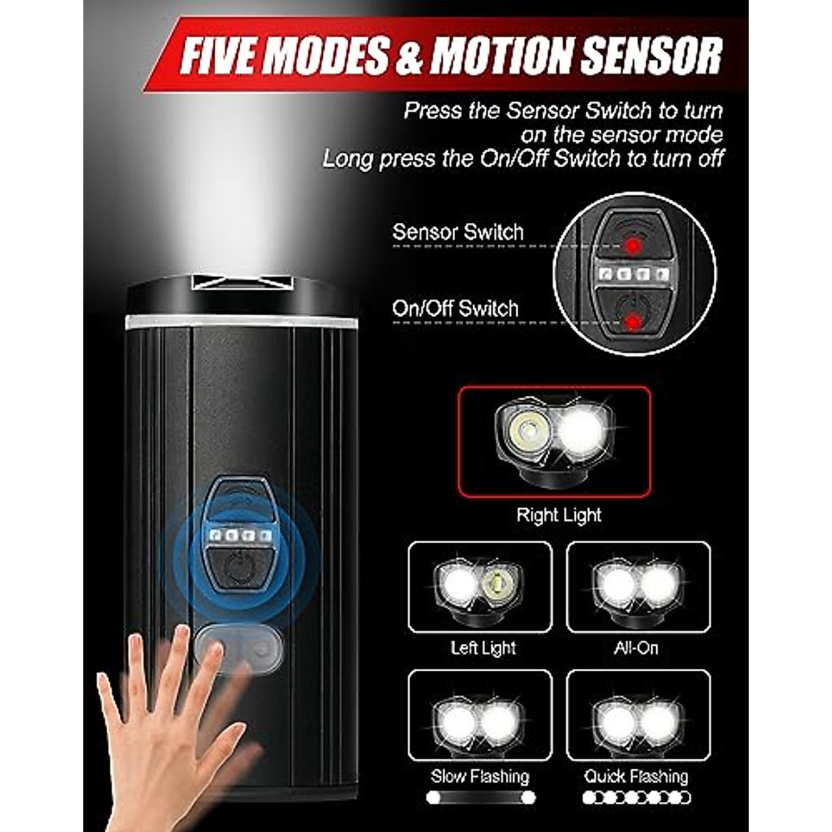 Voph Bike Lights, 5+4 Modes Motion Sensor Rechargeable Bike Light for Night Riding, USB LED Bike Lights Front and Rear with Power Bank, Bicycle Light Set Front and Back for Kids, Biking, Cycling, Road