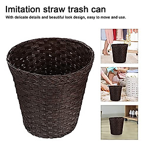 Cabilock Woven Trash Basket Round Wastepaper Basket Wicker Bathroom Trash Can Waste Basket Toy Storage Basket Woven Storage Basket for Home Dorm Office Coffee