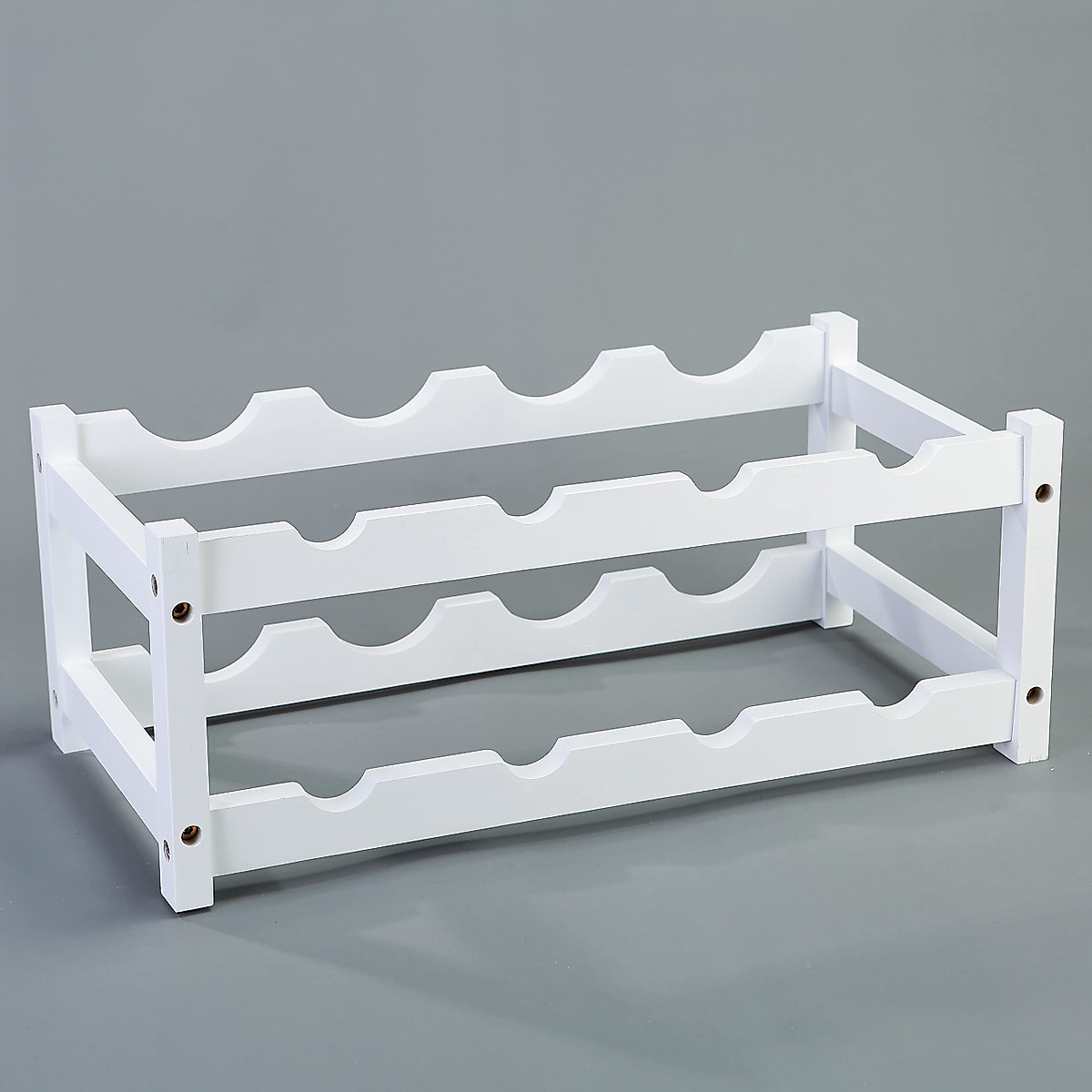 Kework 8 Bottles Wine Rack, 2 Tier Bamboo Wine Display Rack, Tabletop Wine Rack, Desktop Countertop Free Standing Wine Storage Shelf (8-Bottle & White)