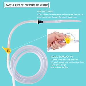 PE Premium Enema Clear Silicone Enema Bag Kit - 2 Quart, Reusable for Coffee & Water Colon Cleanse - 6.75 Foot Long Hose, 7 Tips Included. Enemas for Colon Cleanse Men and Women. Detox Cleanse.