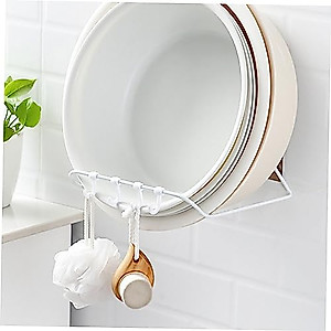 Cabilock 1pc Wall- Kitchen Wall-Mounted Basket Stand Washbasin Storage Organizer Simplicity Holder Rack for Hook Bathroom Hanging Pan with Dish Shelf Basin White Mounted Multifunctional